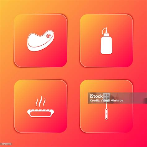 세트 스테이크 고기 겨자 병 핫도그 샌드위치와 바베큐 주걱 아이콘 벡터 겨자에 대한 스톡 벡터 아트 및 기타 이미지 겨자 고기 굽기 Istock