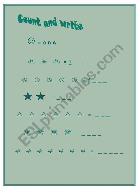 English Worksheets Count And Write Numbers 1 To 7