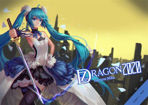 Anime Anime Girls Blue Hair Dress Vocaloid Hatsune Miku Twintails Japanese Sword Hd