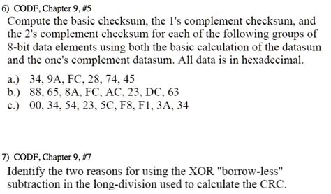 solved codf chapter 9 5 compute the basic checksum the 1 s