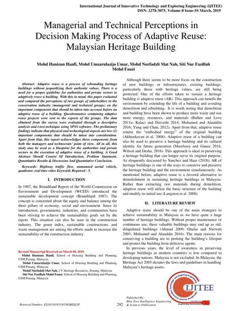 Pdf Managerial And Technical Perceptions In Decision Making Process Of Adaptive Reuse