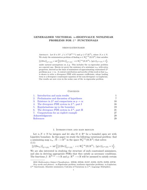 Pdf Generalised Vectorial ∞ Eigenvalue Nonlinear Problems For L ∞