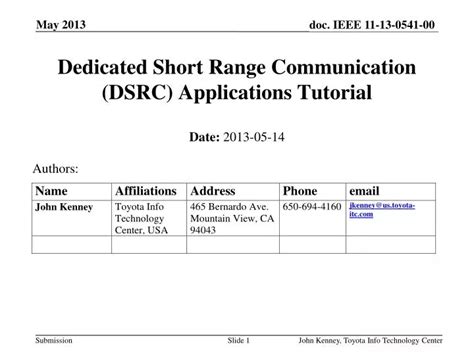 PPT Dedicated Short Range Communication DSRC Applications Tutorial PowerPoint Presentation