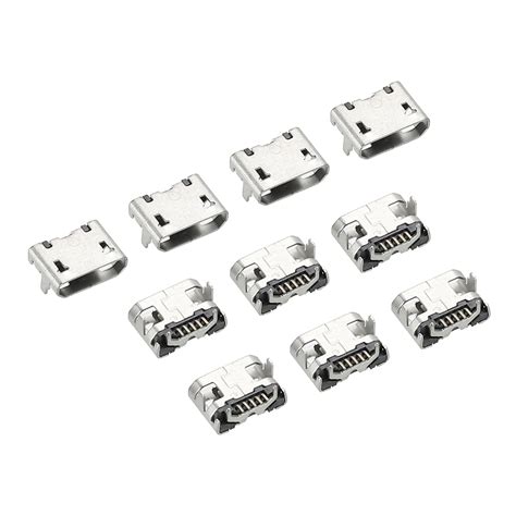 Uxcell Silver Tone Micro Usb Type B Connector 5pins Female Plug Socket 90 Degree 20 Pack