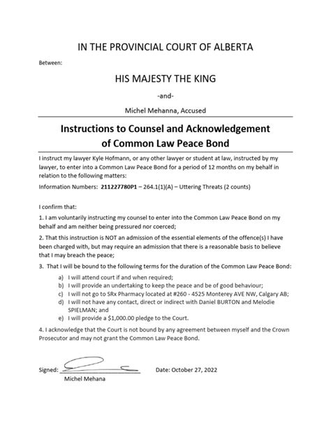 07 Peace Bond Instructions To Counsel Pdf Politics