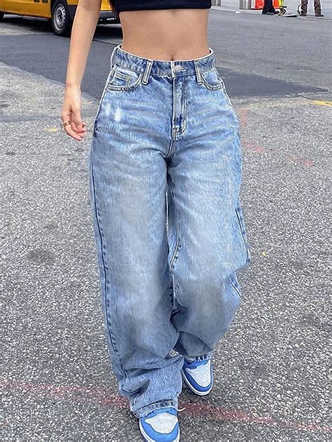 Women Fashionable Loose Fit Casual Solid Color Jeans Baggy Jeans For