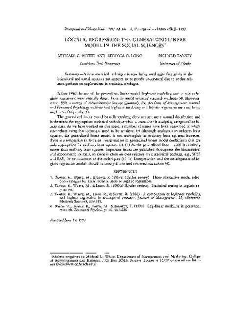 Pdf Logistic Regression The Generalized Linear Model In The Social