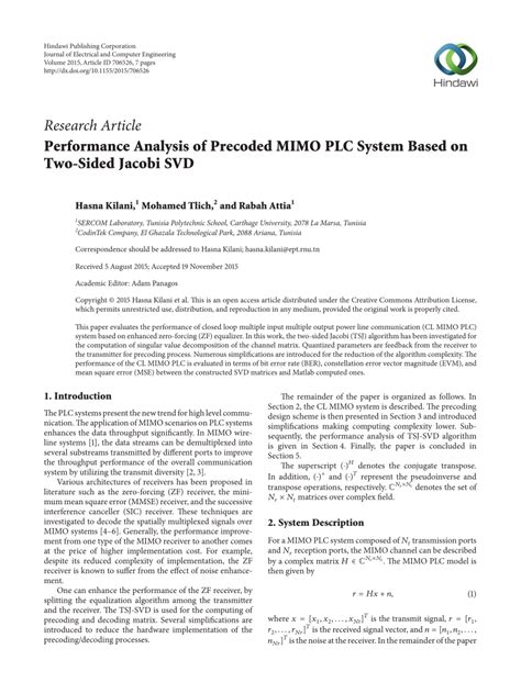 Pdf Performance Analysis Of Precoded Mimo Plc System Based On Two