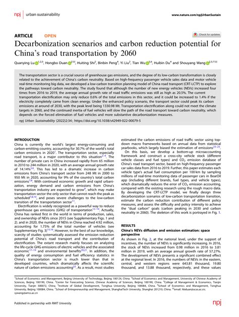 Pdf Decarbonization Scenarios And Carbon Reduction Potential For