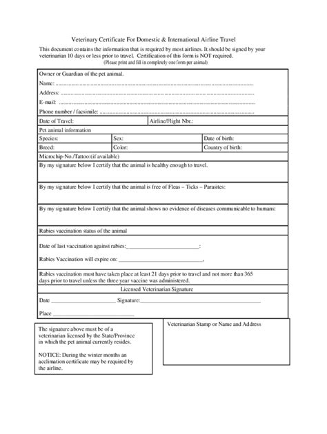 Certificate Of Veterinary Inspection Fillable Form Printable Forms