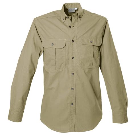 Mens Safari Shirt With Two Button Flap Pockets And Button Down Collars 100 Cotton In Long