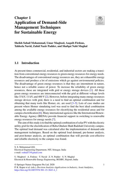 Pdf Application Of Demand Side Management Techniques For Sustainable