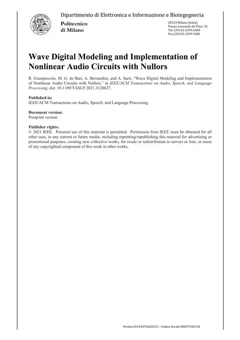 Pdf Wave Digital Modeling And Implementation Of Nonlinear Audio Circuits With Nullors