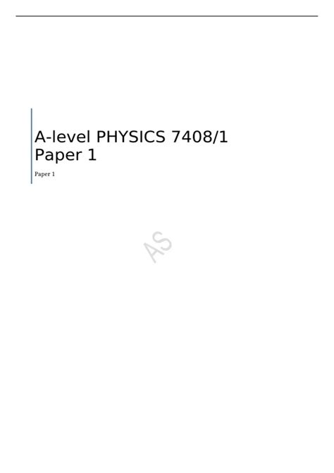 AQA A Level PHYSICS Paper MARK SCHEME FOR JUNE PHYSICS Stuvia US