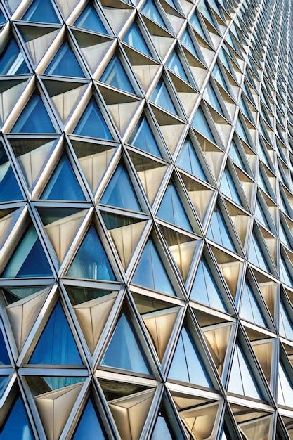 Building Structures Aluminum Triangle Geometry On Facade Of Modern