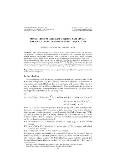 Global Science Press Mixed Virtual Element Method For Linear Parabolic Integro Differential
