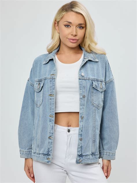 Куртка джинсовая Женский Капюшон Карманы синий голубой классический Джинс размер 46 Длинный