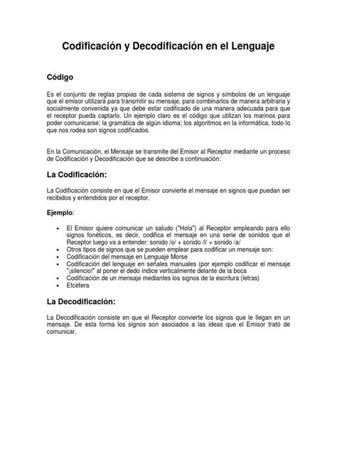 Codificación Y Decodificación En El Lenguaje Pdf Cifrado Comunicación