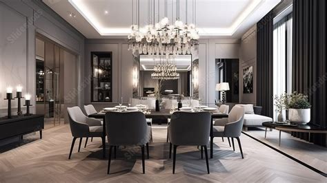 무료 3d로 렌더링된 고급스러운 거실 및 식사 공간의 우아함에 푹 빠져보세요 Ppt 배경 Slidesdocs