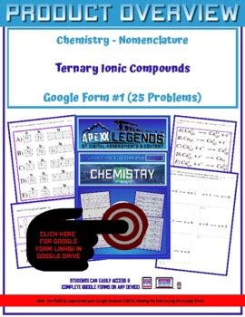 Chemistry Nomenclature Ternary Ionic Compounds Google Form Quiz