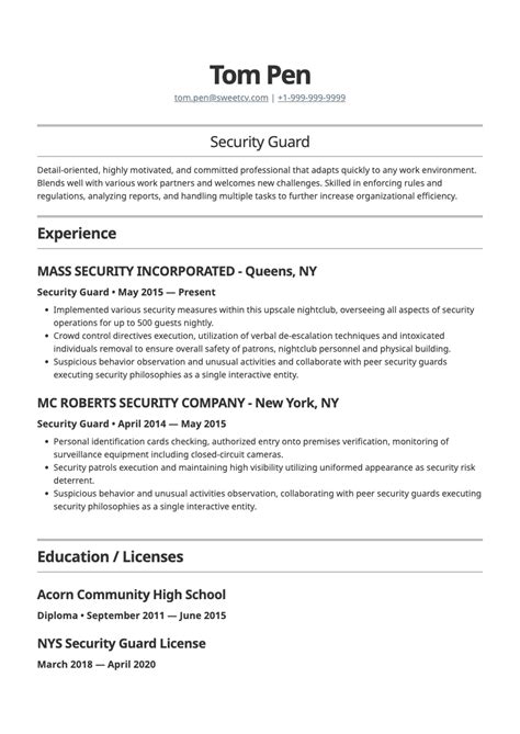 Security Guard And Safety Officer Professional Resume Sample