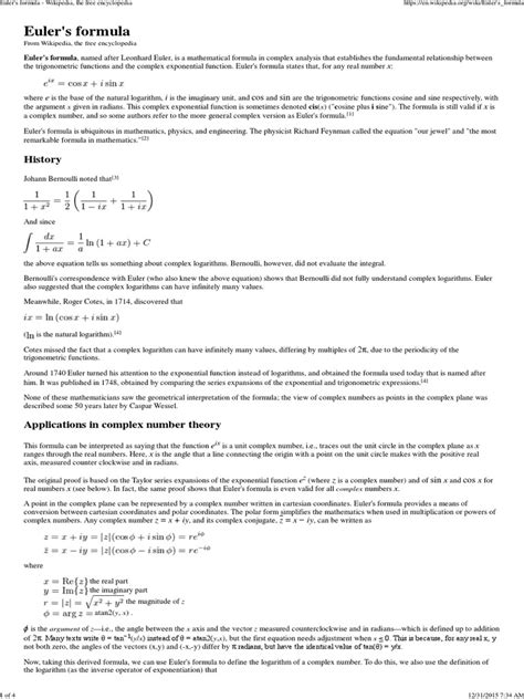 Eulers Formula Pdf Complex Number Trigonometric Functions