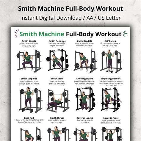 Smith Machine Full Body Workout Poster Gym Exercise Chart Smith