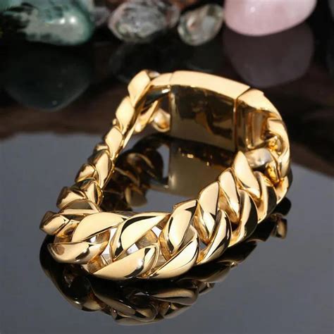 Trustylan 17mm Wide Golden Bracelet Men Fashion Male Hand Jewelry Gold