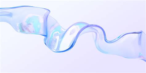 유리 파도 또는 추상적인 배경 3d 렌더링에 크리스탈 리본 무지개 빛깔의 투명한 기하학적 모양 홀로그램 그라데이션 질감 벽지 패턴이 있는 곡선 액체 물 형태 3차원 형태에