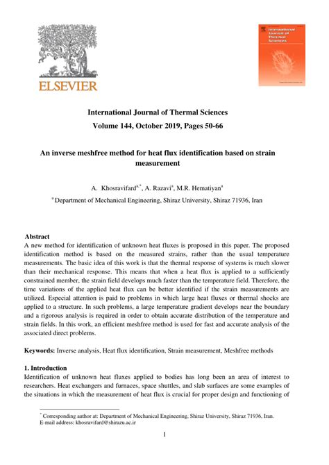 Pdf An Inverse Meshfree Method For Heat Flux Identification Based On Strain Measurement