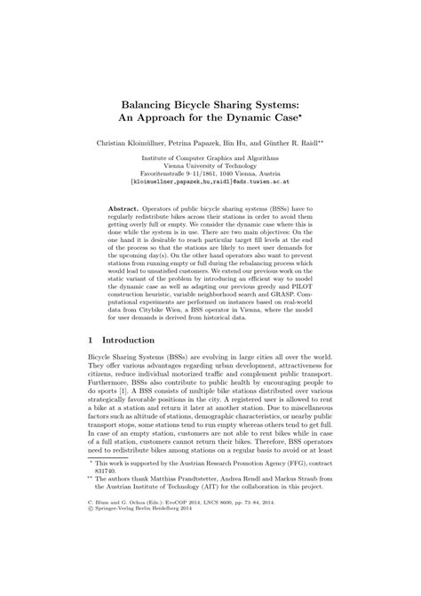 Pdf Balancing Bicycle Sharing Systems An Approach For The Dynamic Case
