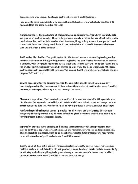 Some Reasons Why Cement Has Fewer Particles Between 3 And 32 Microns