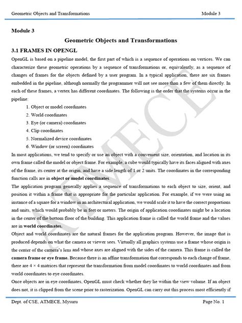 Cg Module3 On Pdf Matrix Mathematics Cartesian Coordinate System