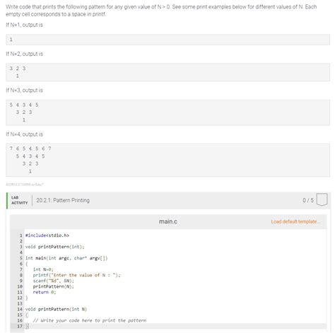Solved Write Code That Prints The Following Pattern For Any