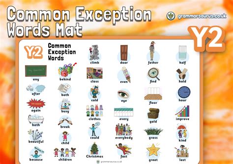 Year 2 Common Exception Words Mat Grammarsaurus