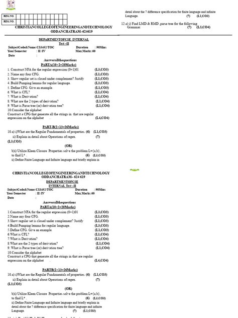toc it 2 final pdf regular expression theoretical computer science
