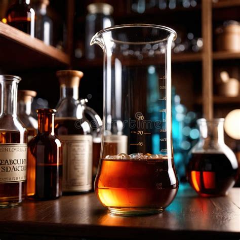 Glass Beaker Of Liquid Science Apparatus Equipment To Measure Liquids