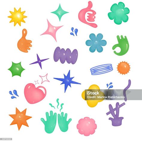 Y2k 90년대 아이콘 설정 모방 3d를 사용한 복고풍 픽셀 아트 스타일 2000 년 벡터 스티커 패치 컬렉션에 대한 향수 3차원 형태에 대한 스톡 벡터 아트 및 기타