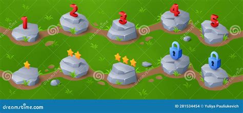 Game Level Indicator To Select On Map Ui Interface Stock Vector