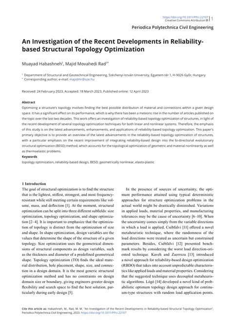 Pdf An Investigation Of The Recent Developments In Reliability Based Structural Topology