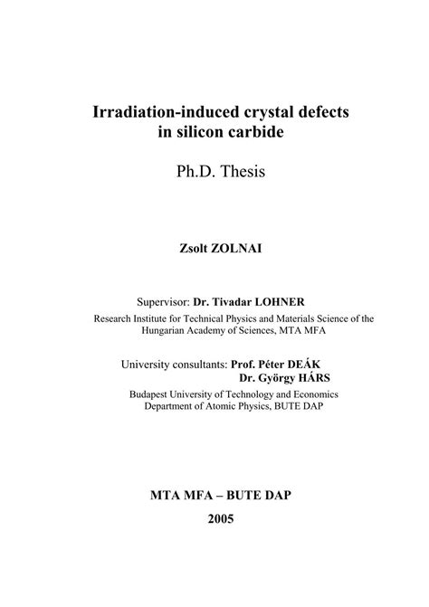 Irradiation Induced Crystal Defects In Silicon Carbide Phd Thesis