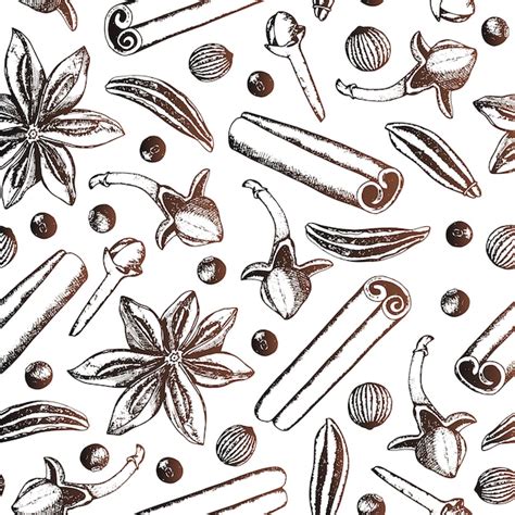 Premium Vector Spices Background Hand Drawn Spices On White