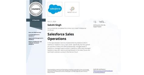 Sakshi Singh On Linkedin Completion Certificate For Salesforce Sales Operations