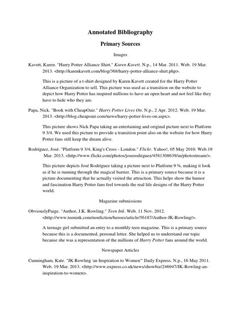 Annotated Bibliography Primary Sources