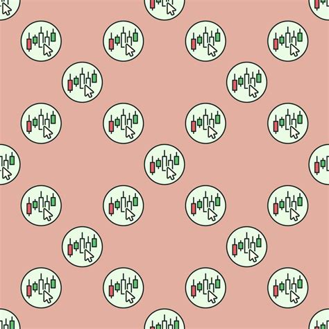 Computer Mouse Click On Candlestick Chart Stock Market Trading Round Colored Seamless Pattern