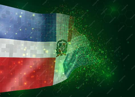 다각형 및 데이터 번호와 녹색 배경에 벡터 3d 플래그에 도미니카 공화국 프리미엄 벡터