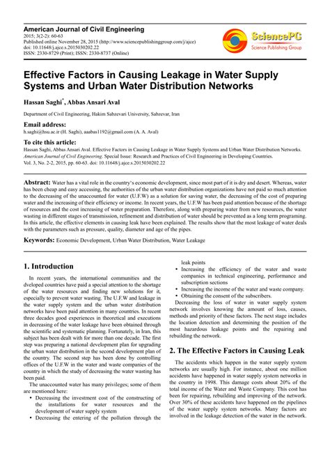 Pdf Effective Factors In Causing Leakage In Water Supply Systems And Urban Water Distribution
