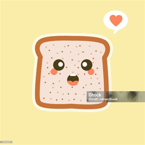 벡터 재미있는 만화 귀여운 슬라이스 빵 캐릭터 는 색상 배경에 고립 베이커리 라벨 마스코트 벡터 플랫 만화 캐릭터 일러스트 아이콘 토스트 좋은 아침 카드 아침 식사 개념