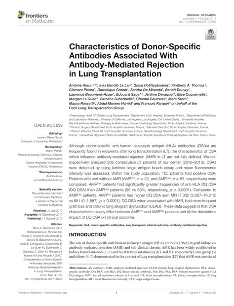Pdf Characteristics Of Donor Specific Antibodies Associated With