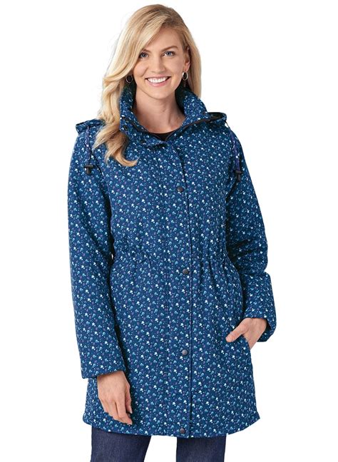 Womens Anorak Jacket Weather Resistant With Zip Up Snap Up Front And